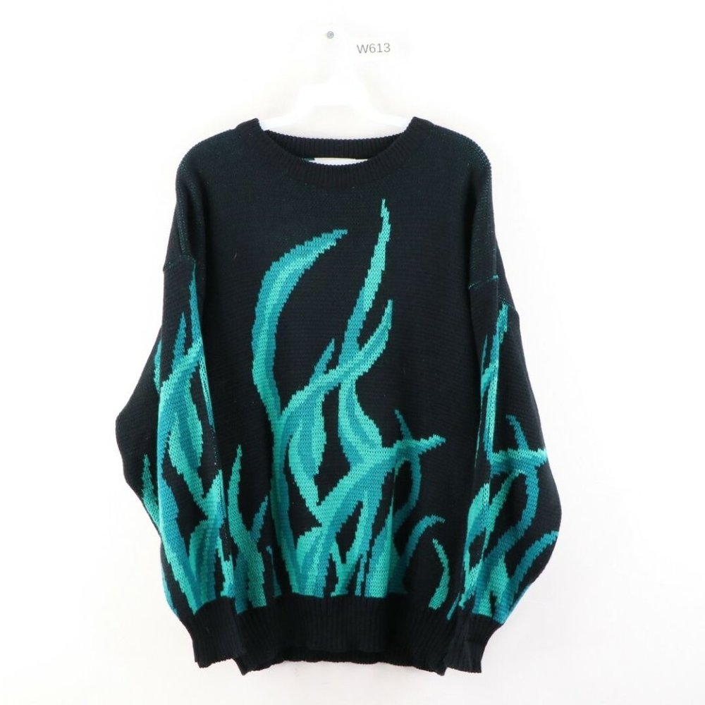 Vintage Streetwear Acrylic Knit Flames Sweater - Gem